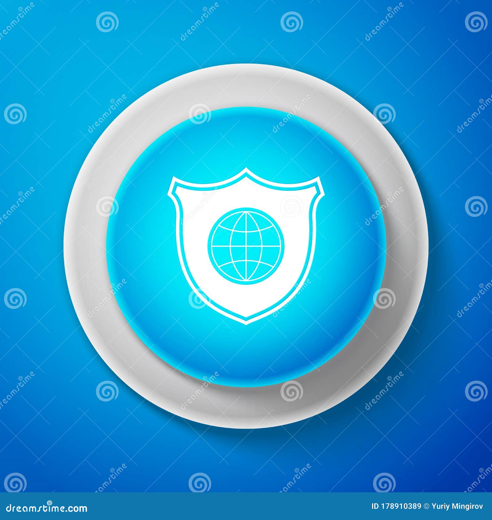 Shield with World Globe Icon Isolated on Blue Background. Security ...