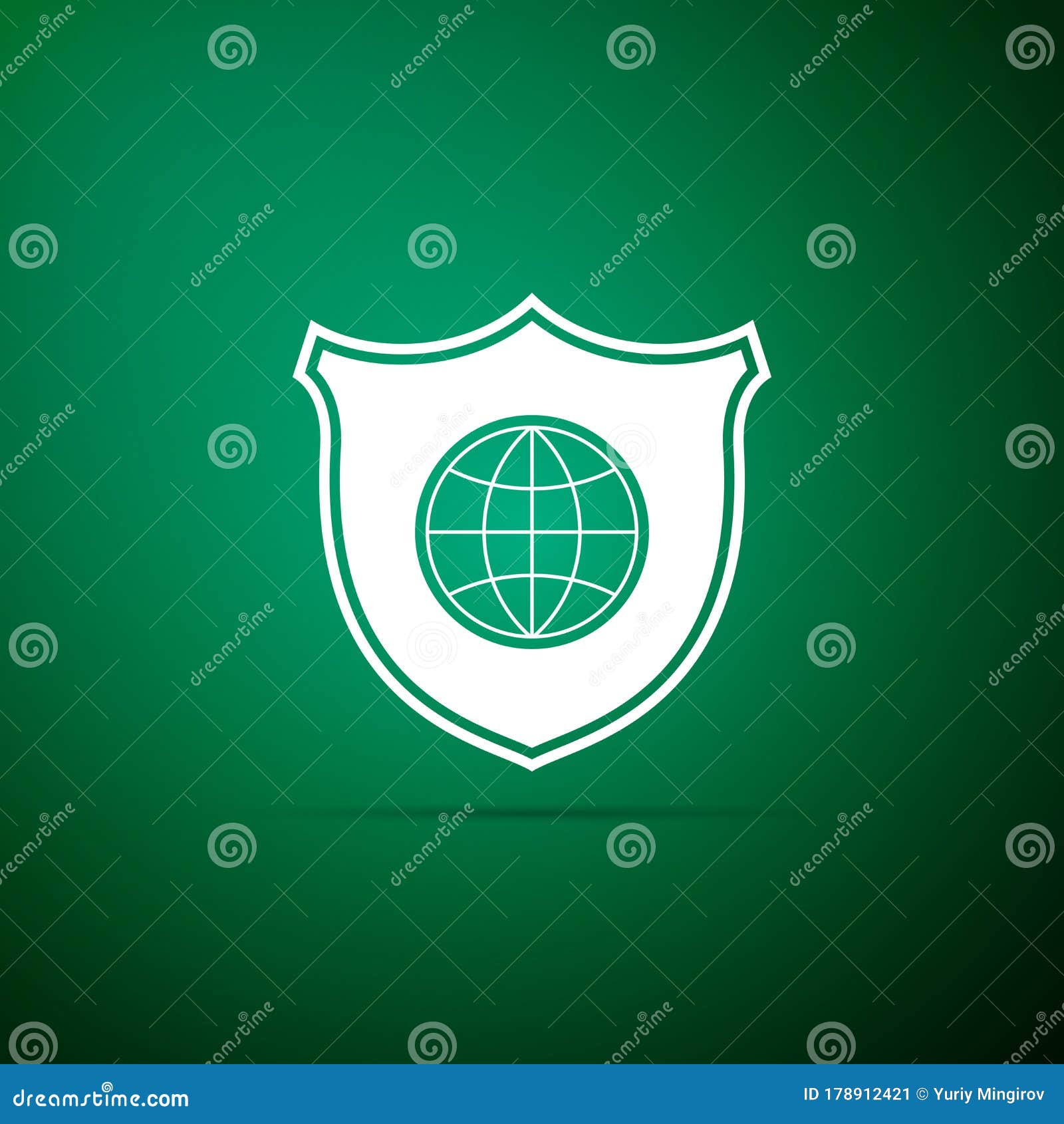 Shield with World Globe Icon Isolated on Green Background. Security ...