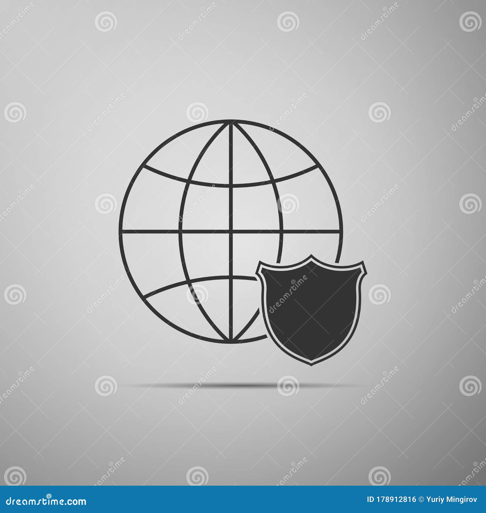 Shield with World Globe Icon Isolated on Grey Background. Security ...