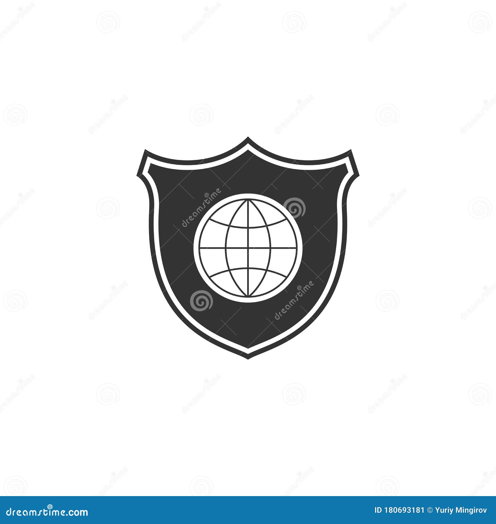 Shield with World Globe Icon Isolated. Security, Safety, Protection ...