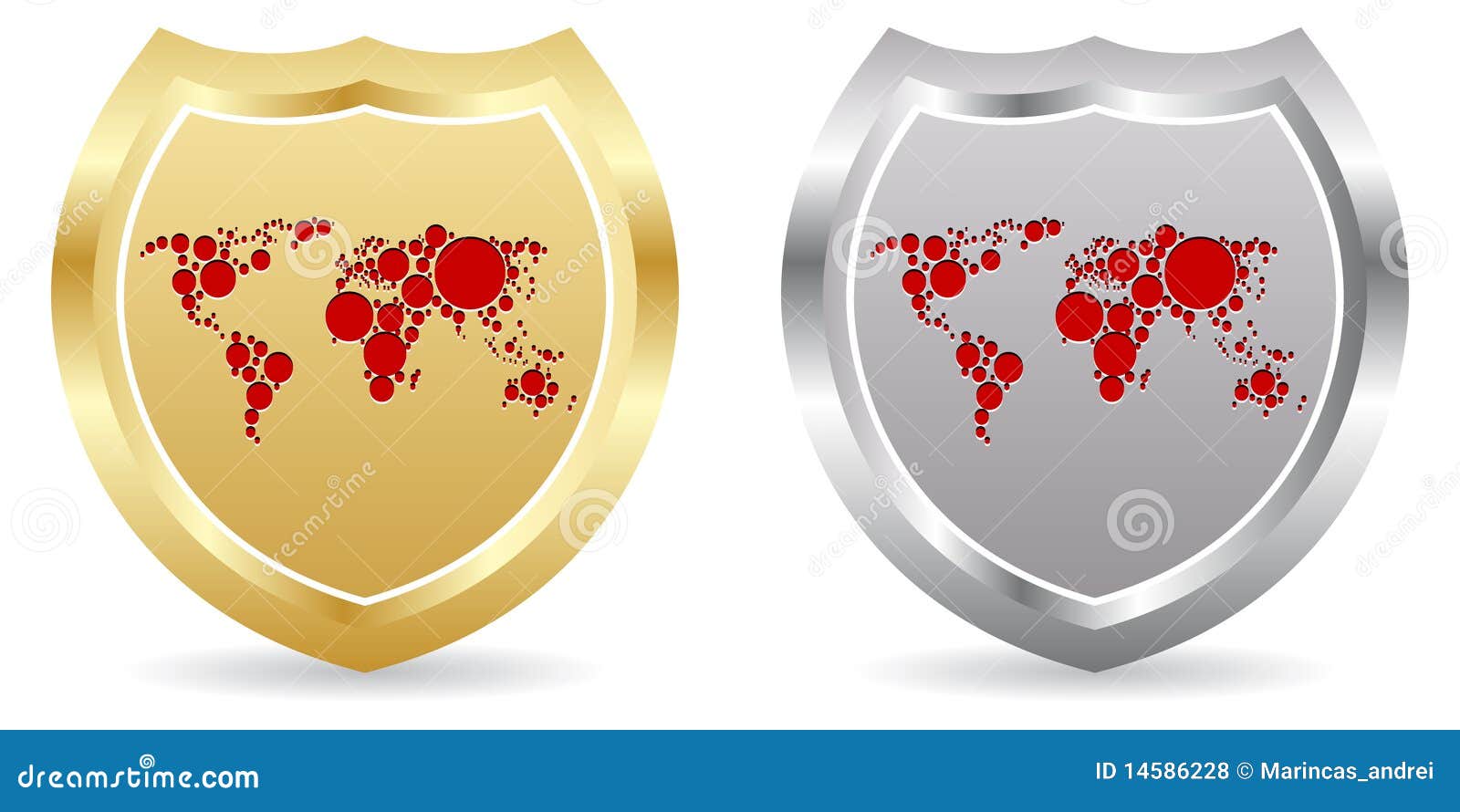 Shield with world map stock vector. Illustration of golden - 14586228
