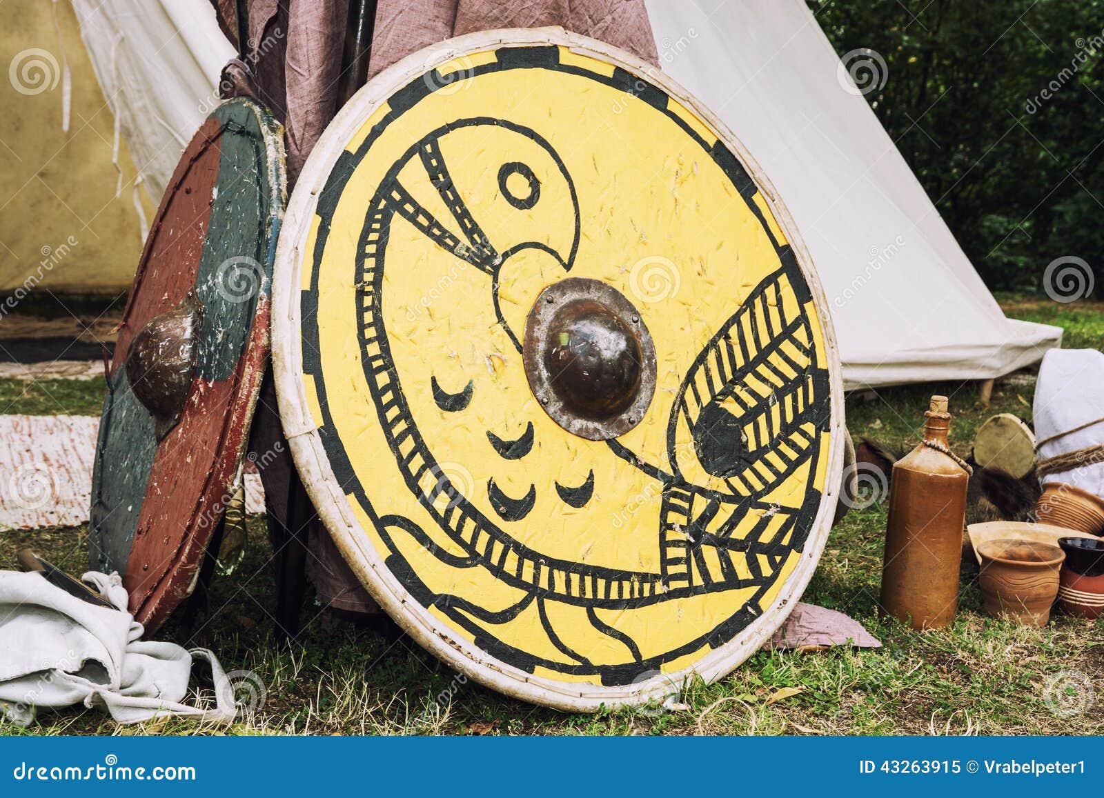 Shields of Ancient Warriors Stock Image - Image of container, life ...
