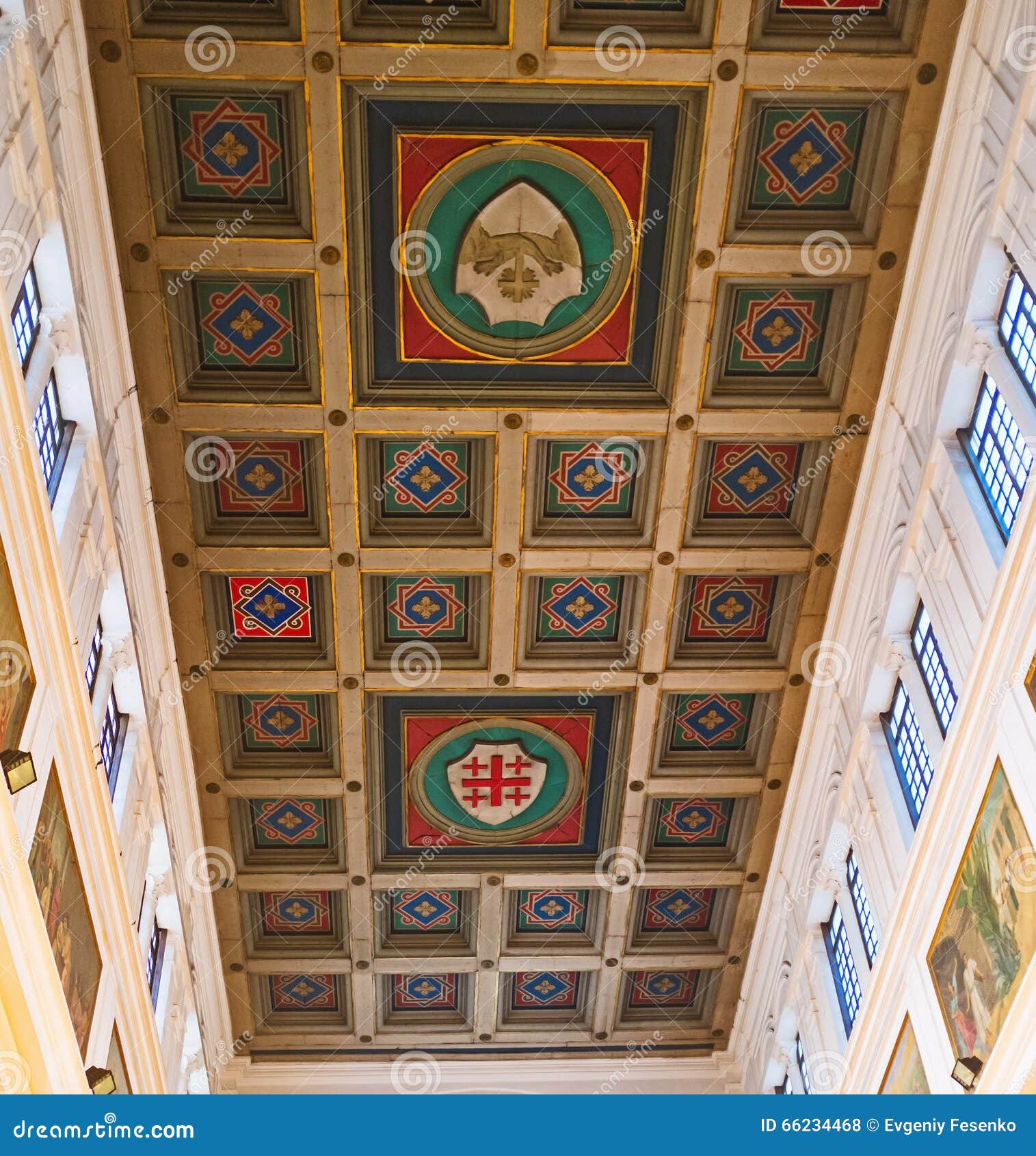 Shields on the ceiling editorial stock photo. Image of joseph - 66234468