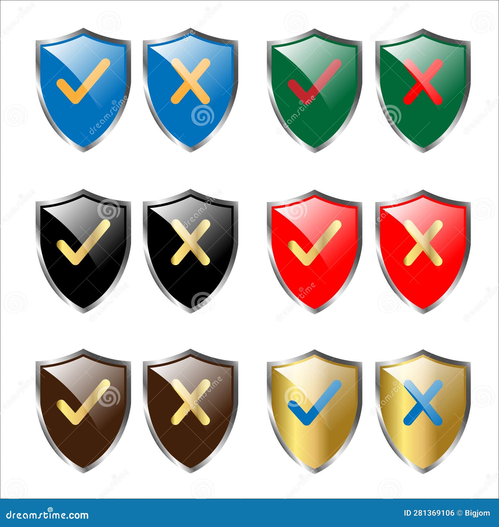 Shields And Check Marks Icons Set Isolated On White Background Vector