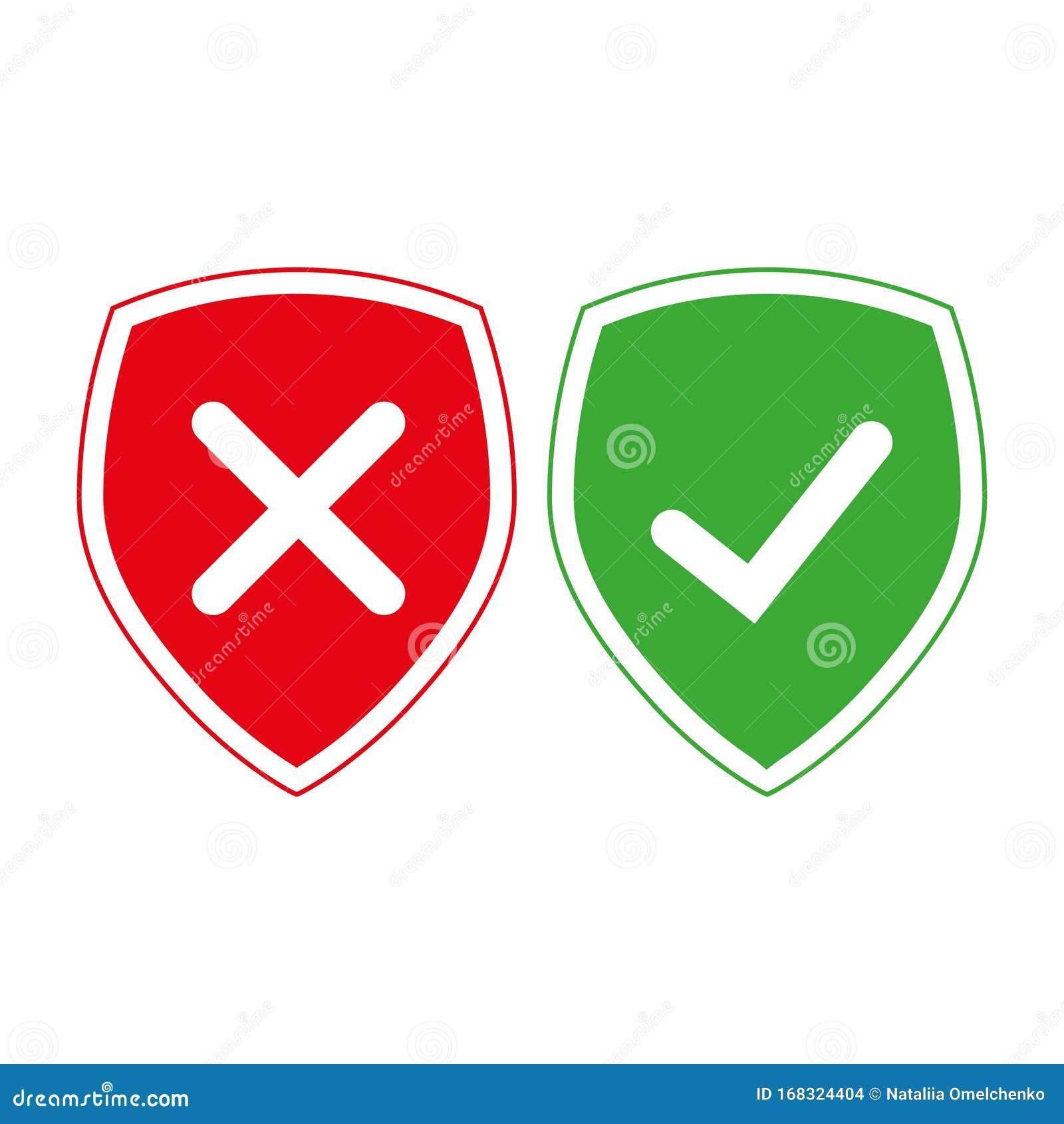Shields And Check Marks Icons Set. Red And Green Shield With Checkmark ...