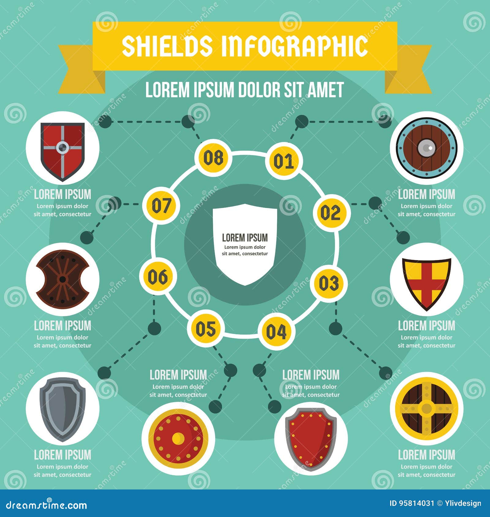 Shields Infographic Concept, Flat Style Stock Vector - Illustration of ...