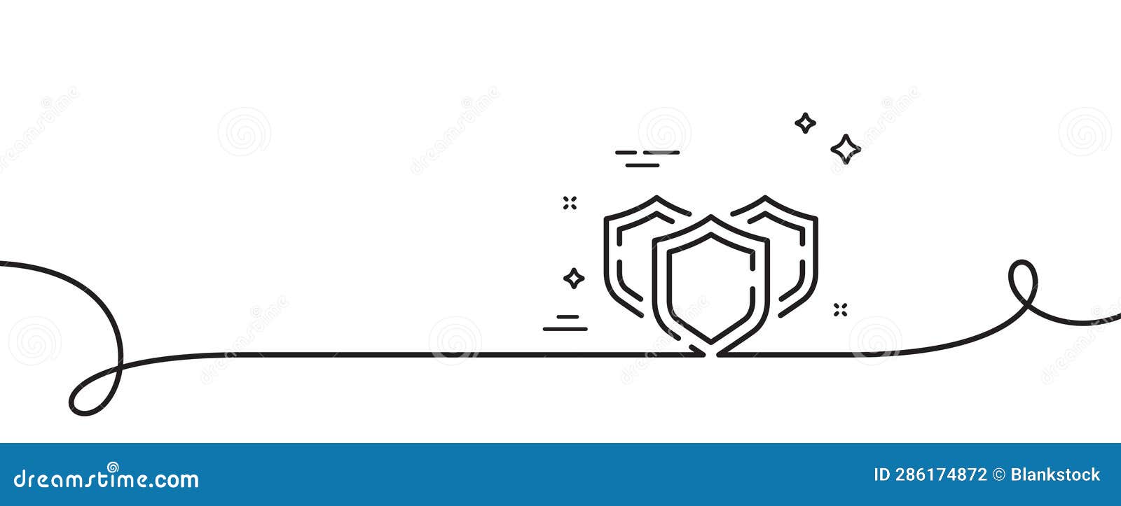 Shields Line Icon. Privacy Secure Sign. Continuous Line with Curl. Vector Stock Illustration ...
