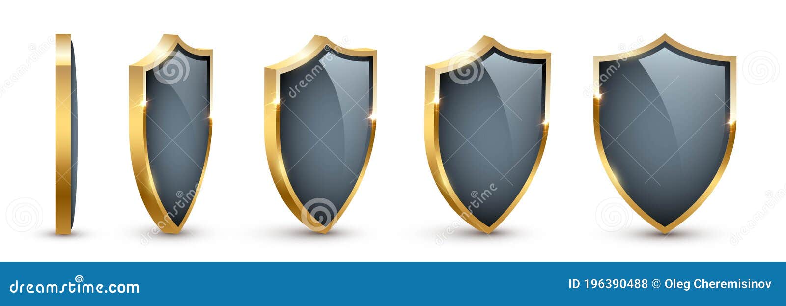 Shields With Reflection In Shiny Gold Frames Set. Collection Of ...