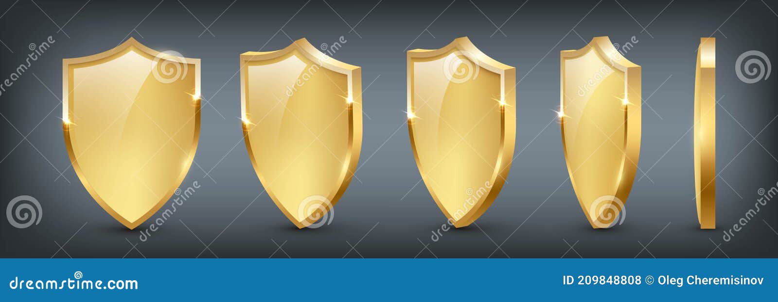 Shields With Reflection In Shiny Gold Frames Set. Collection Of ...