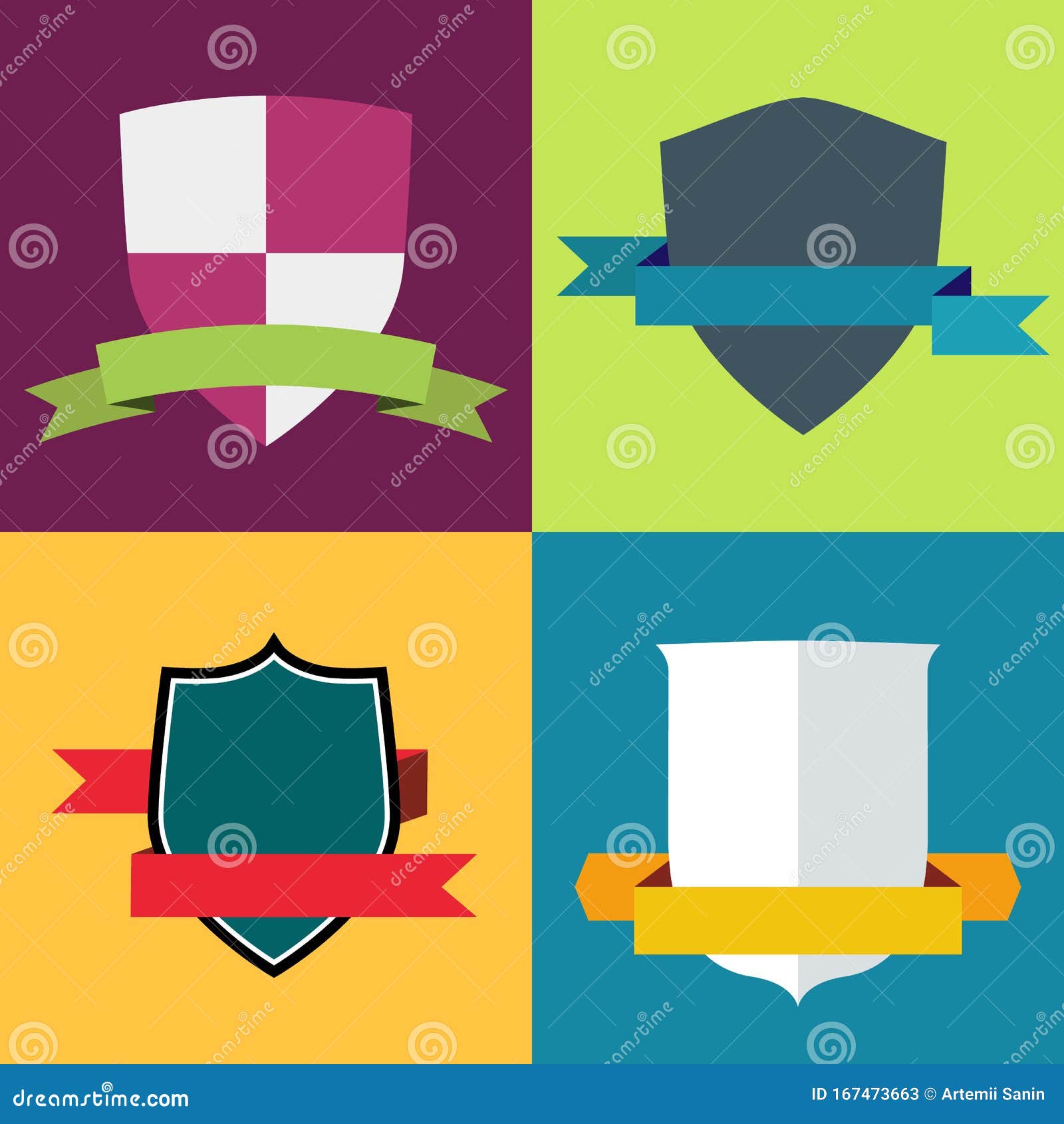 Shields and Ribbons Flat Set Stock Vector - Illustration of heraldic ...