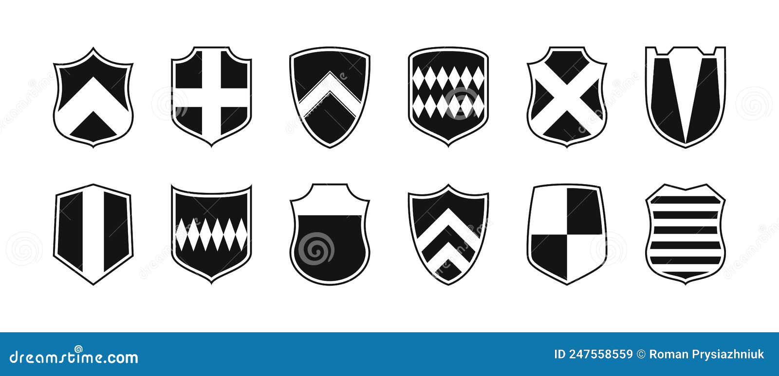 Set Of Shields In Different Shapes Conceptual Symbol Of Protection