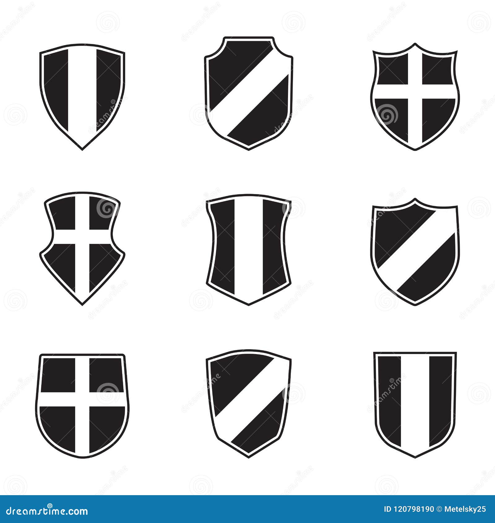 Shields Set. Vector Illustration of Different Shields Shape. Heraldic ... Shields Set. Vector Illustration of Different Shields Shape. Heraldic ...