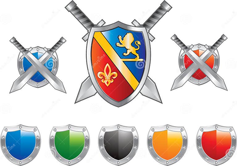Shields and Swords in Blue and Red Stock Vector - Illustration of fight ...