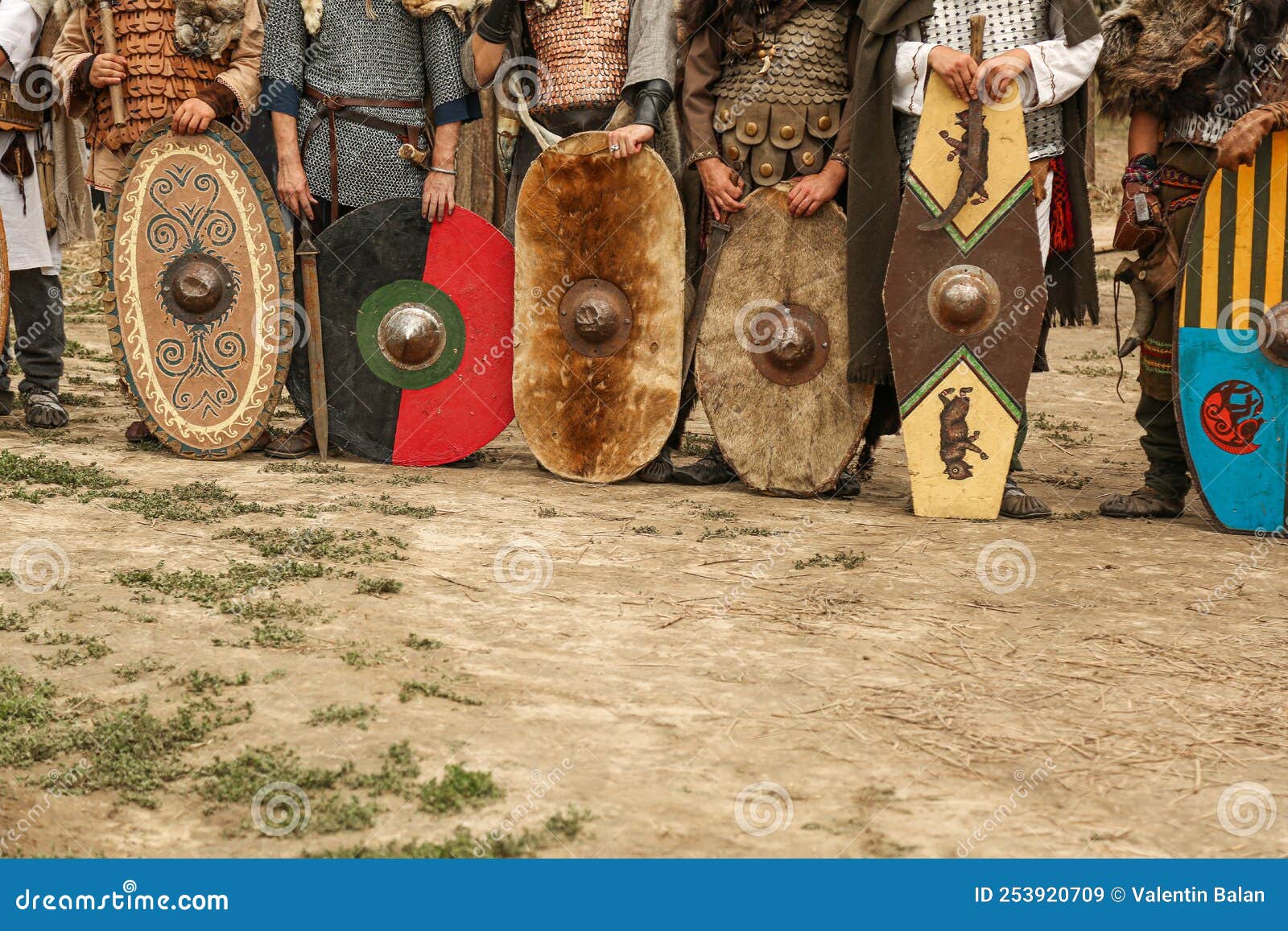 Shields and Weapons of Barbarian Legions. Stock Image - Image of ...