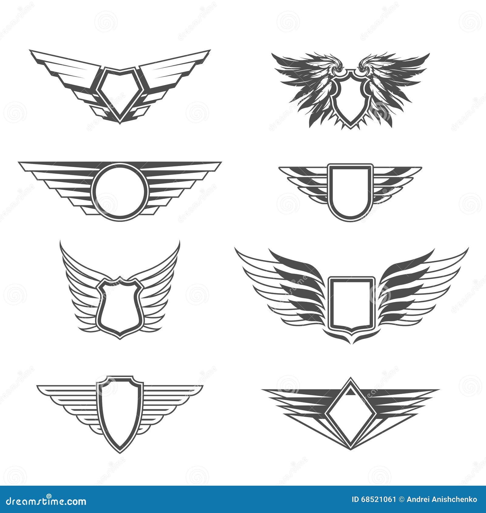 Shields With Wings Templates Stock Vector Illustration Of Element