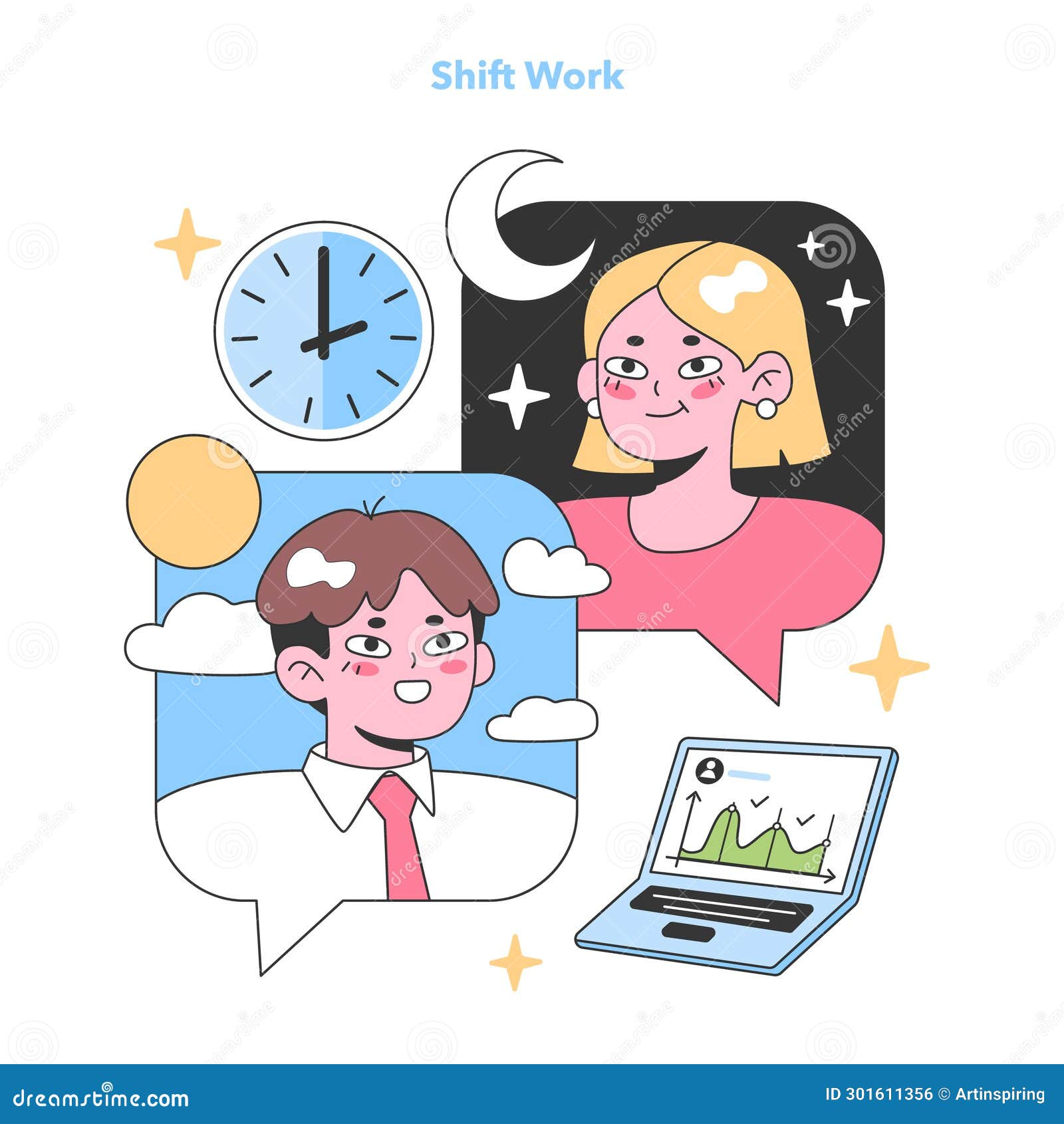 Shift Work Concept. Flat Vector Illustration. Stock Vector ...
