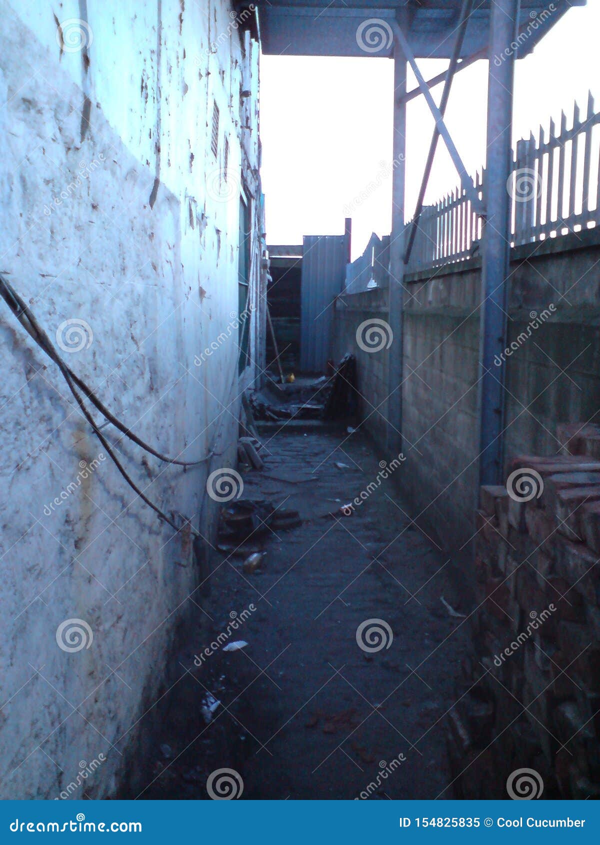 Alleyway in One Point Perspective View Stock Image - Image of dark ...