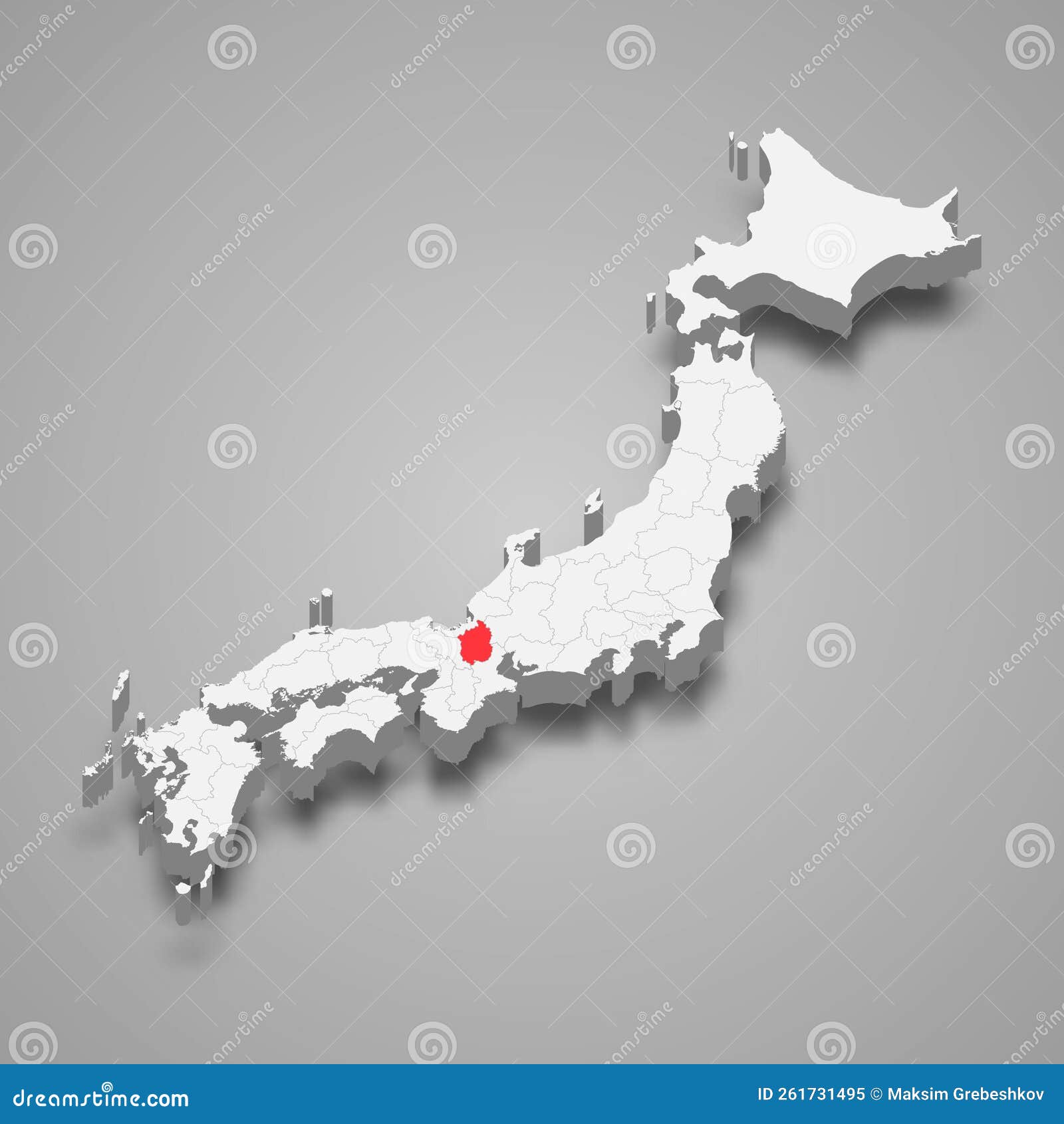Shiga Region Location within Japan 3d Map Stock Vector - Illustration ...