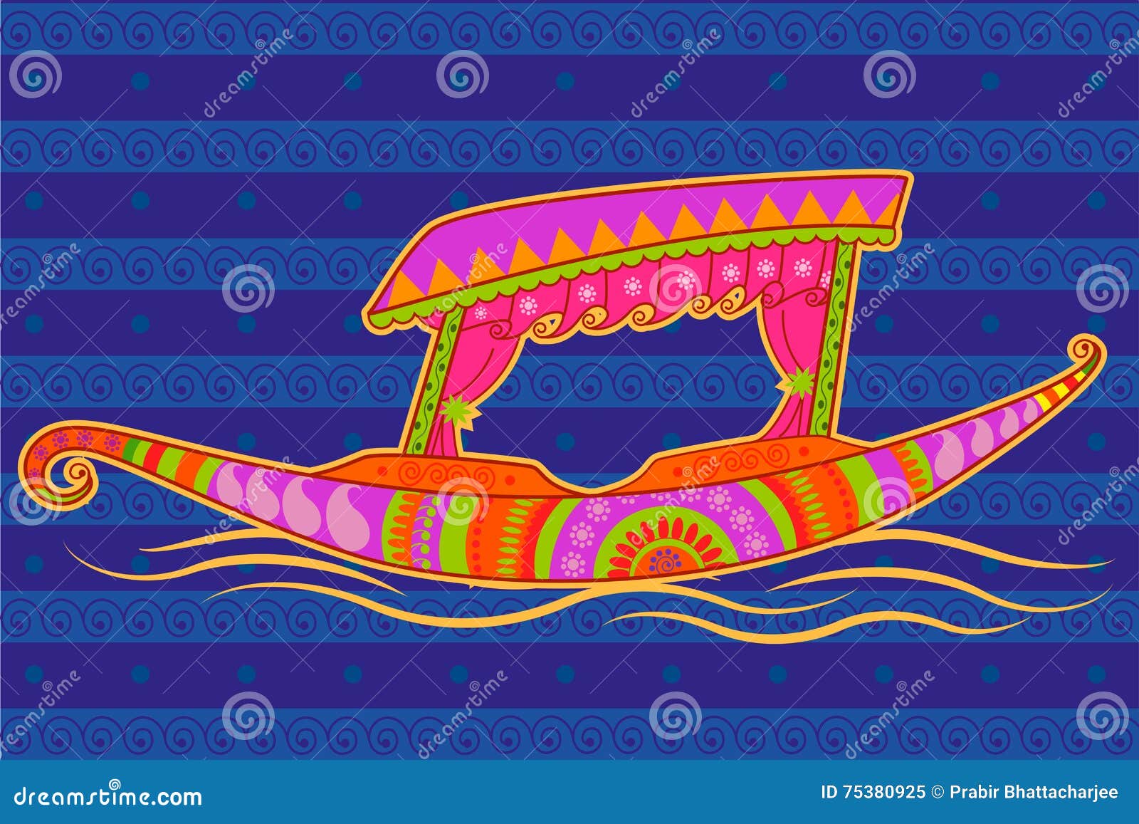 Shikara Boat in Indian Art Style Stock Vector - Illustration of ...