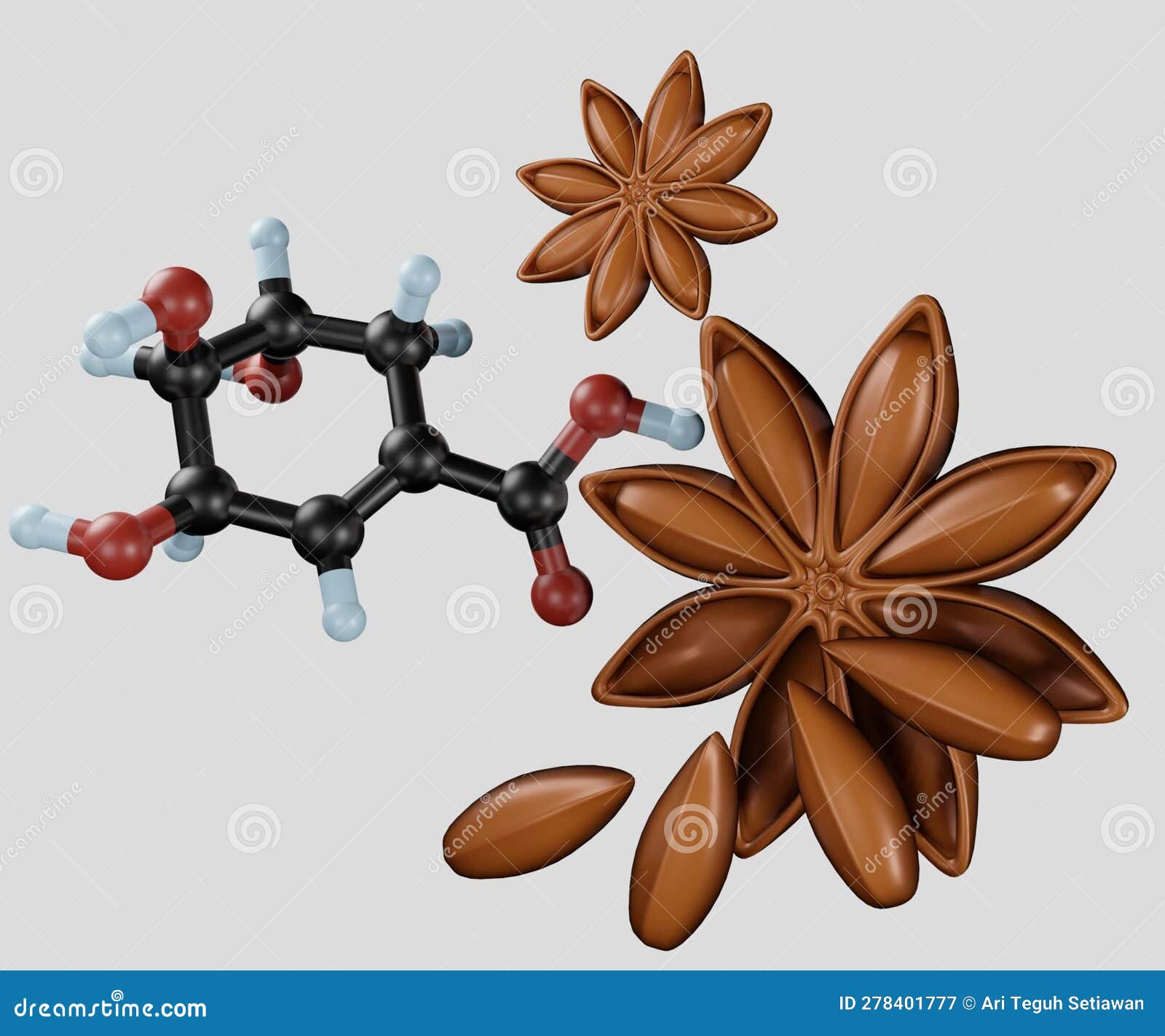 Shikimic Acid Molecule from Star Anise Flower and Seeds Stock ...
