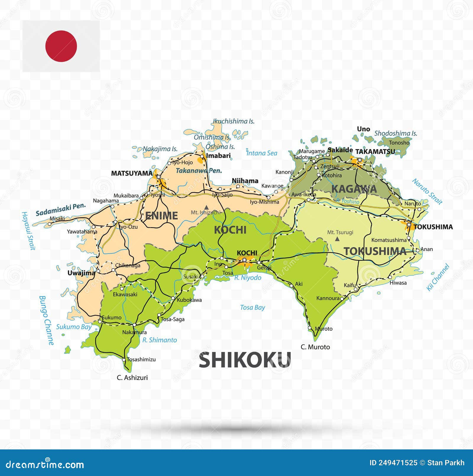 Shikoku Map. Map of Japan Prefecture Stock Vector - Illustration of ...