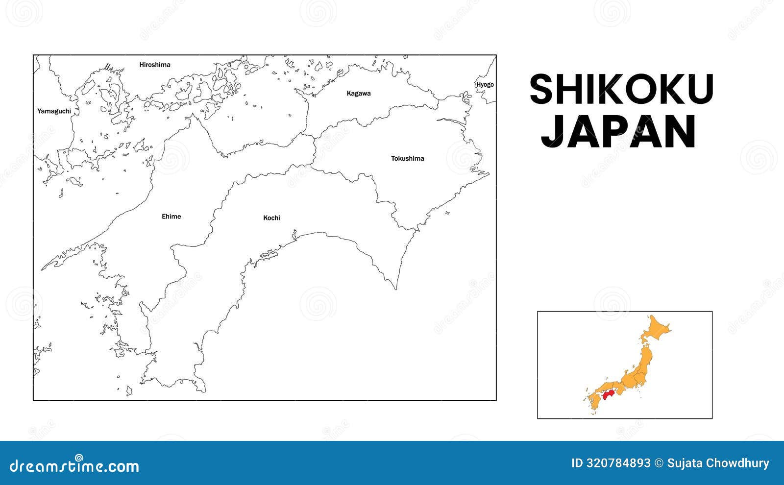 Shikoku Map. State And District Map Of Shikoku. Detailed Colourful Map ...