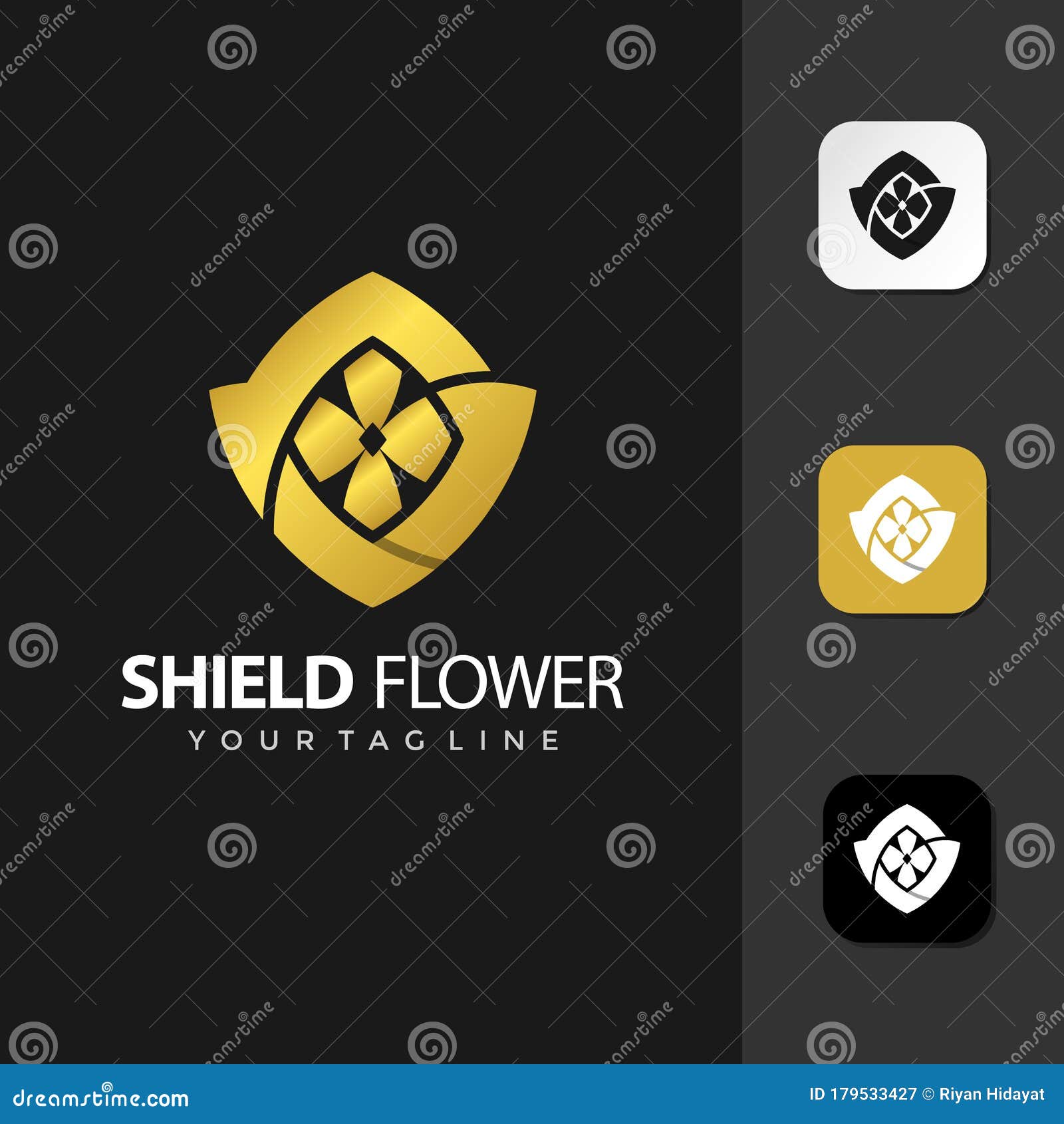 Shiled Flower Logo Design Template Premium Stock Vector - Illustration ...