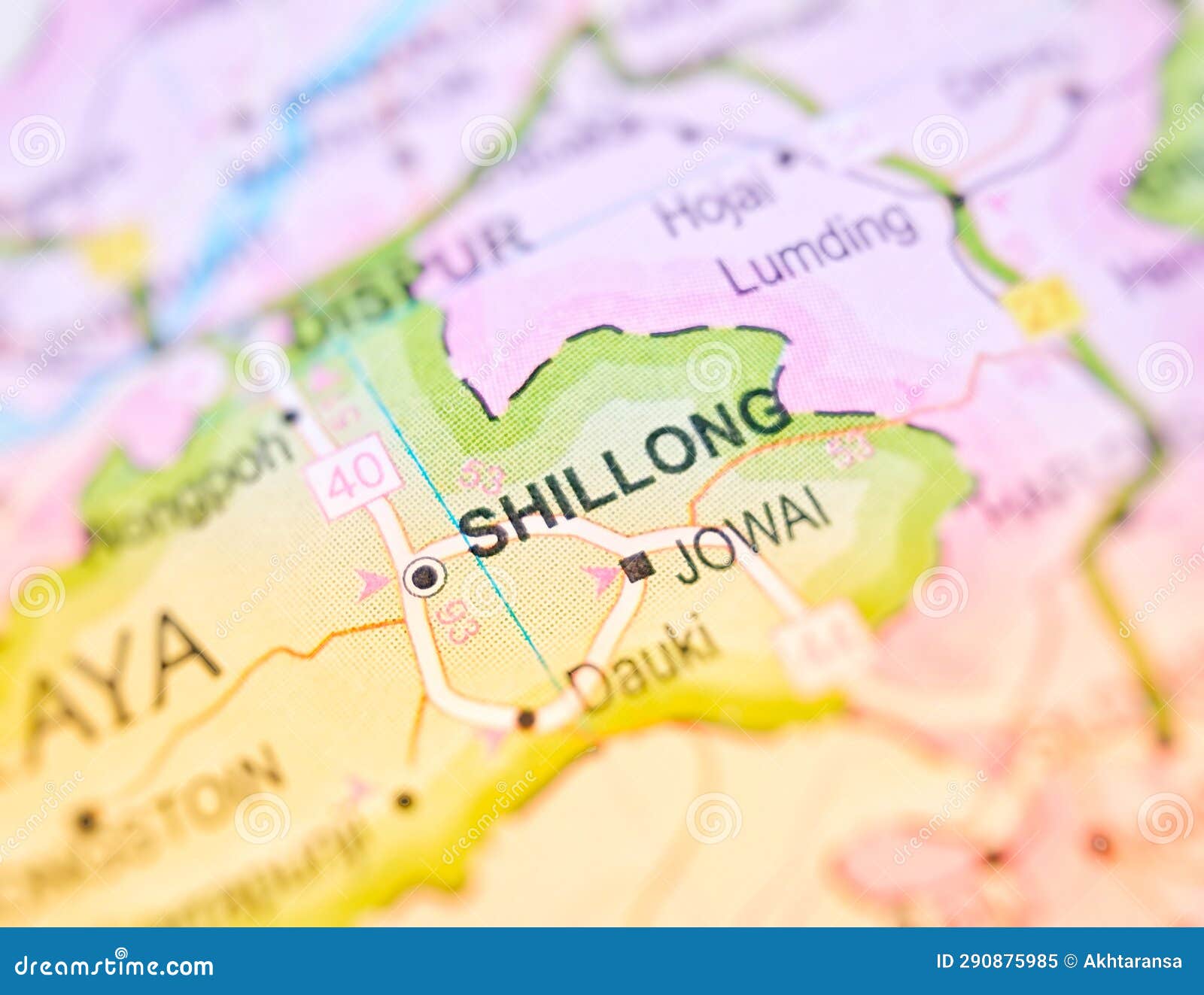Shillong on a Map of India with Blur Effect Stock Image - Image of ...