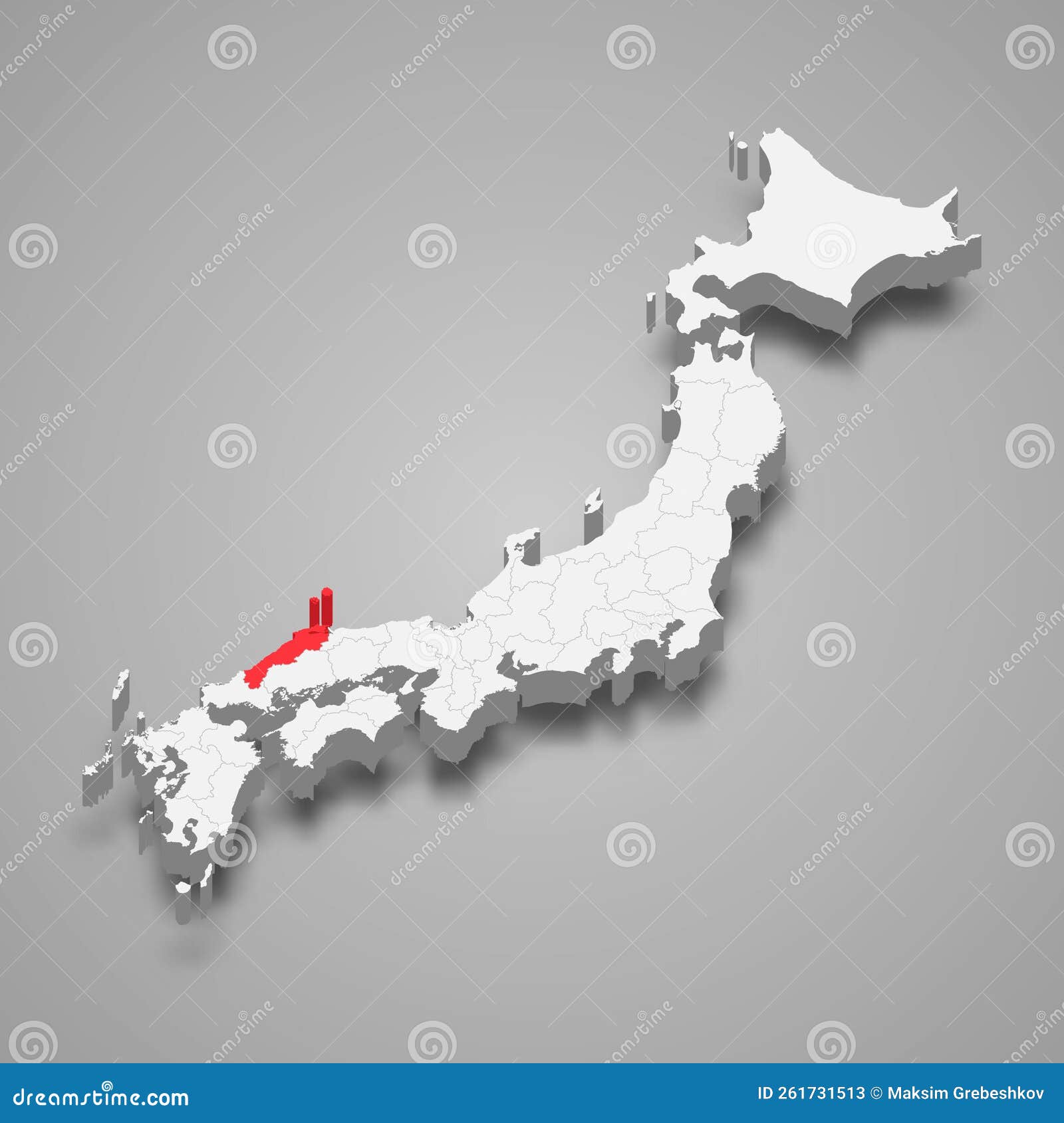Shimane Region Location within Japan 3d Map Stock Illustration ...