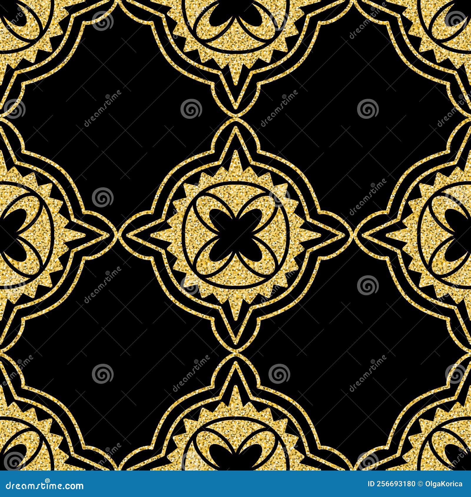 Shimmer Gold Seamless Pattern In Arabic Style, Black Gold Arabesque ...