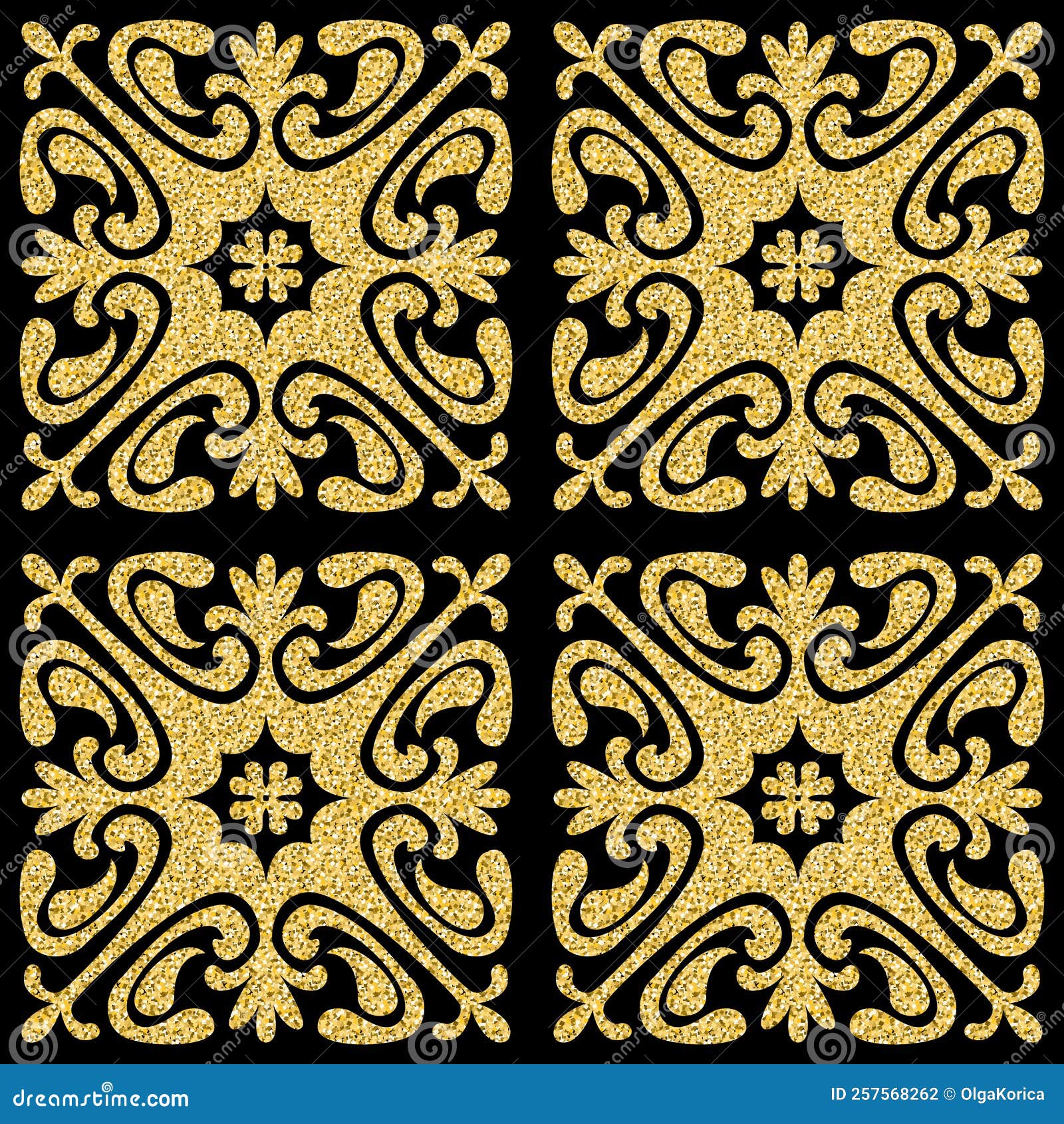 Shimmer Gold Seamless Pattern in Arabic Style, Black Gold Arabesque ...