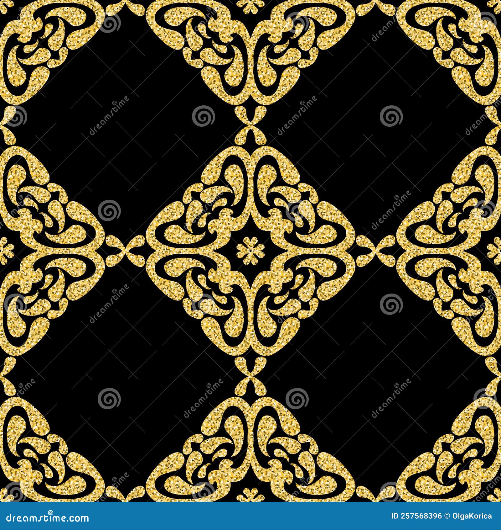 Shimmer Gold Seamless Pattern, Black Gold Arabesque Ornate Pattern for ...