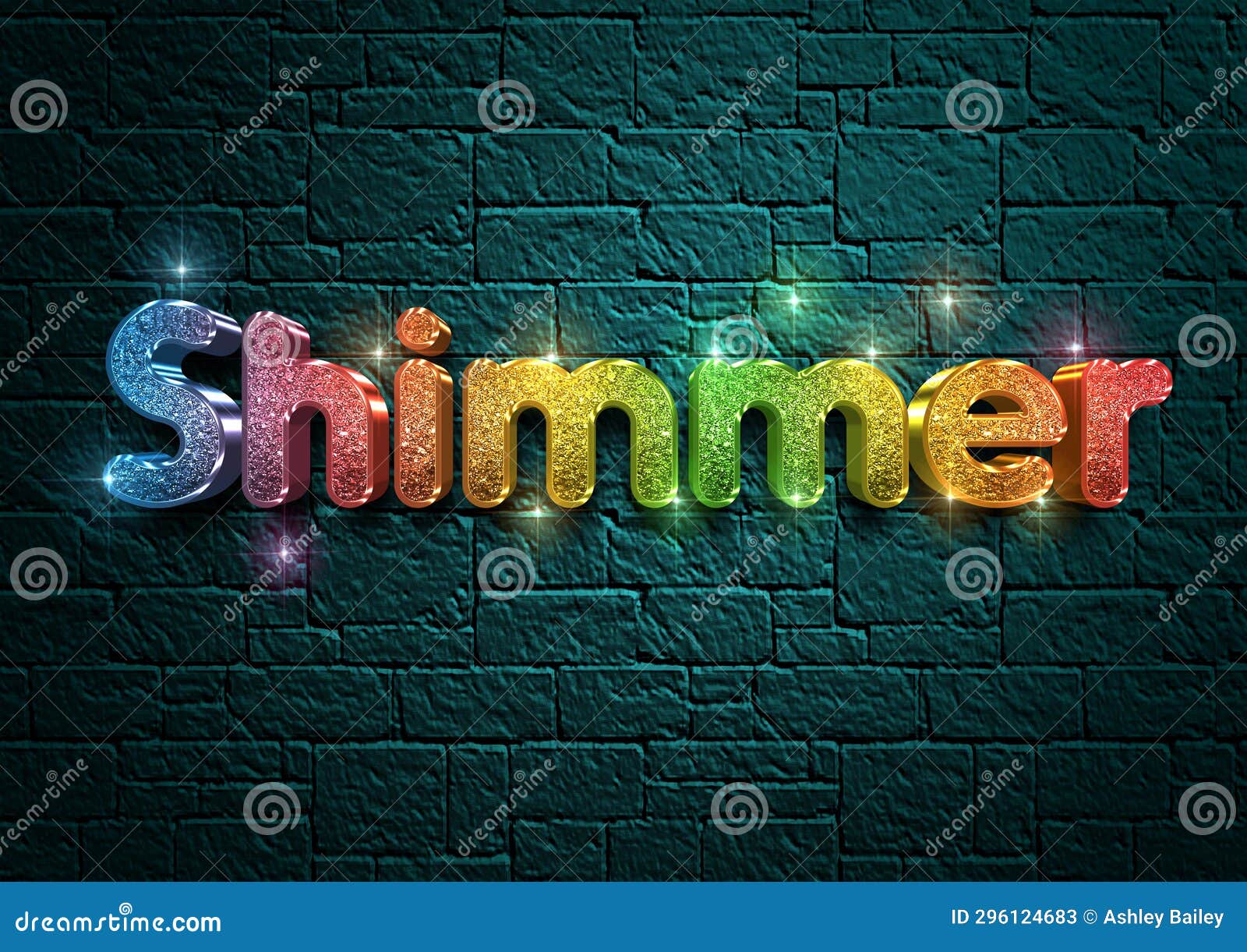 Shimmer Rainbow 3D Gradient Text, Sparkle, Shine on a Brick Background Stock Illustration ...
