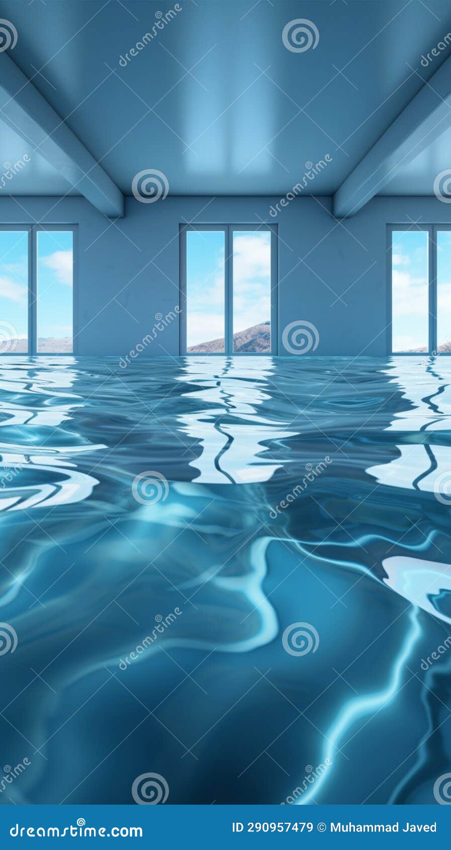 Shimmering Blue Water Surface in Empty Room Stock Illustration ...