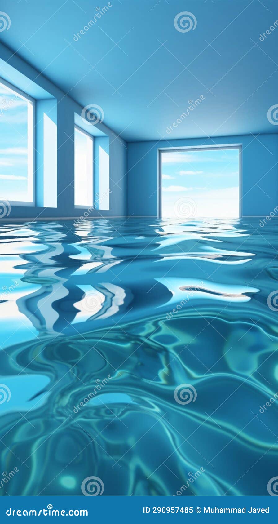 Shimmering Blue Water Surface in Empty Room Stock Illustration ...