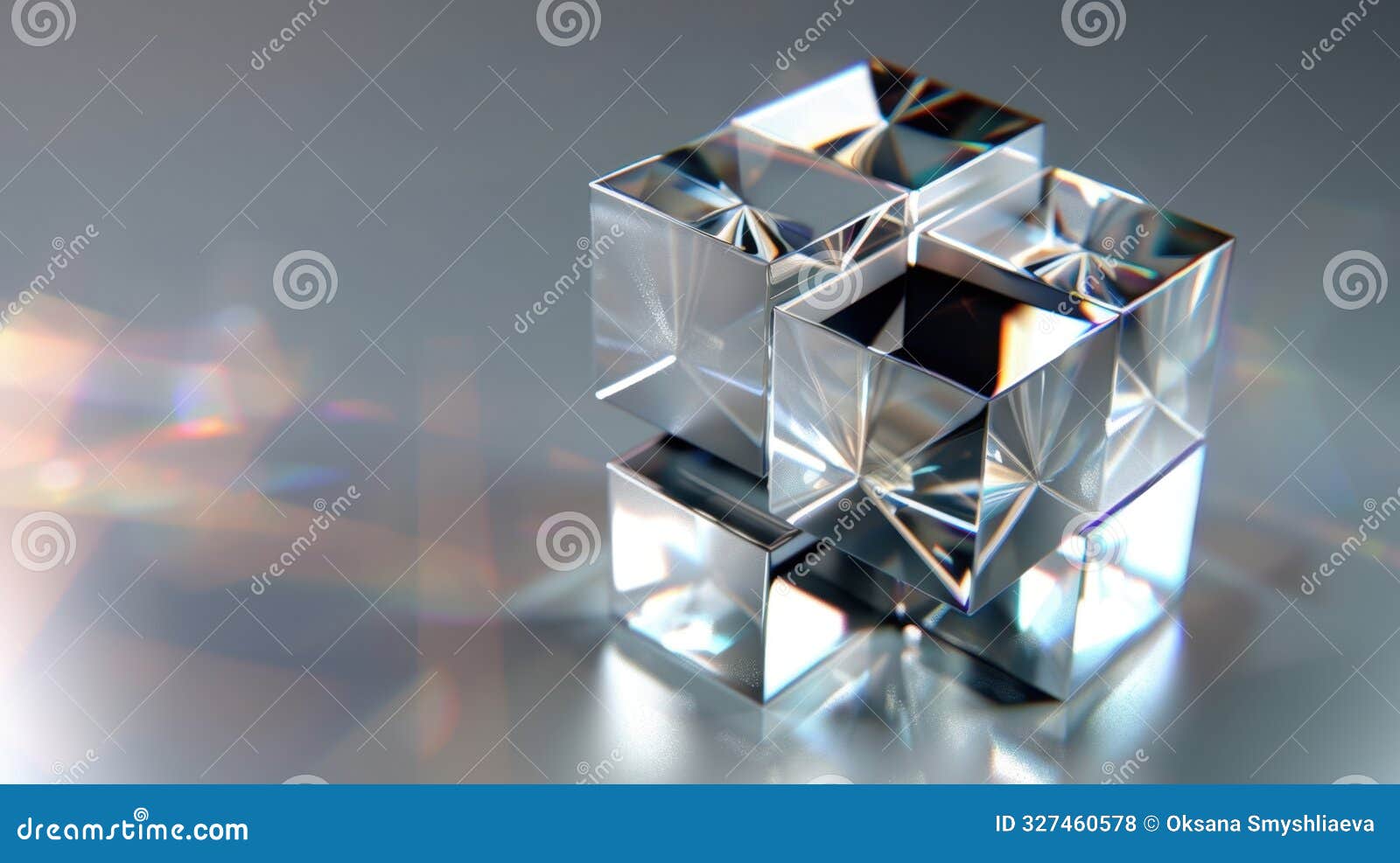 Shimmering Crystal Cube on Reflective Surface: Study in Geometry and ...