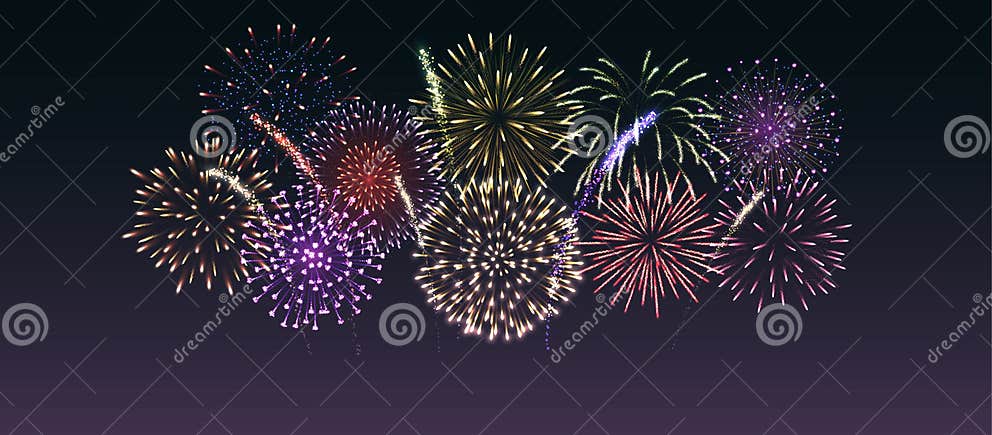 Shimmering Firework Display Realistic Vector Illustration Stock Vector ...