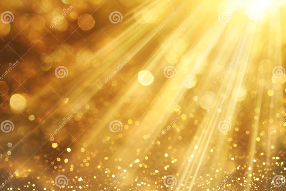 A Shimmering Golden Background with Rays of Light and Sparkling Bokeh ...