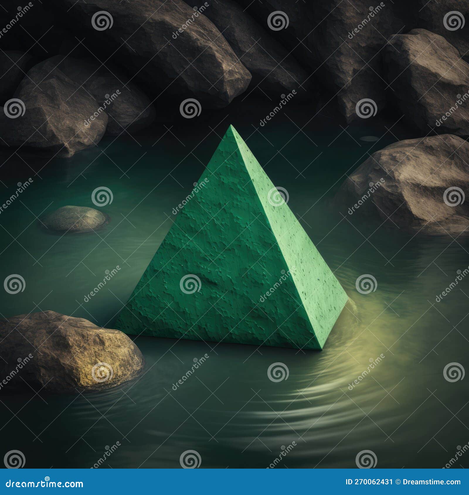 Shimmering Green Triangle Floating in a River Podium, Empty Showcase ...