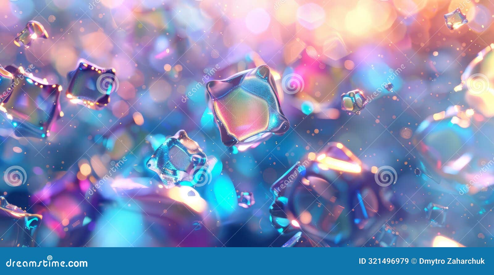 Shimmering Holographic Shapes with Iridescent Gradients, Floating in a ...