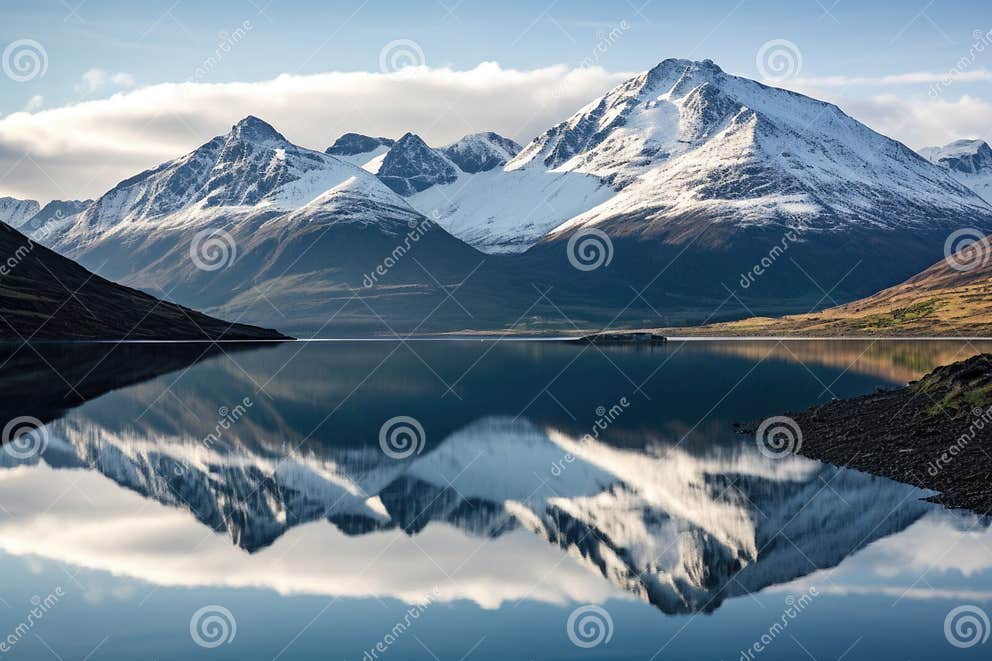 A Shimmering Lake Reflecting a Mountain Range Stock Photo - Image of ...