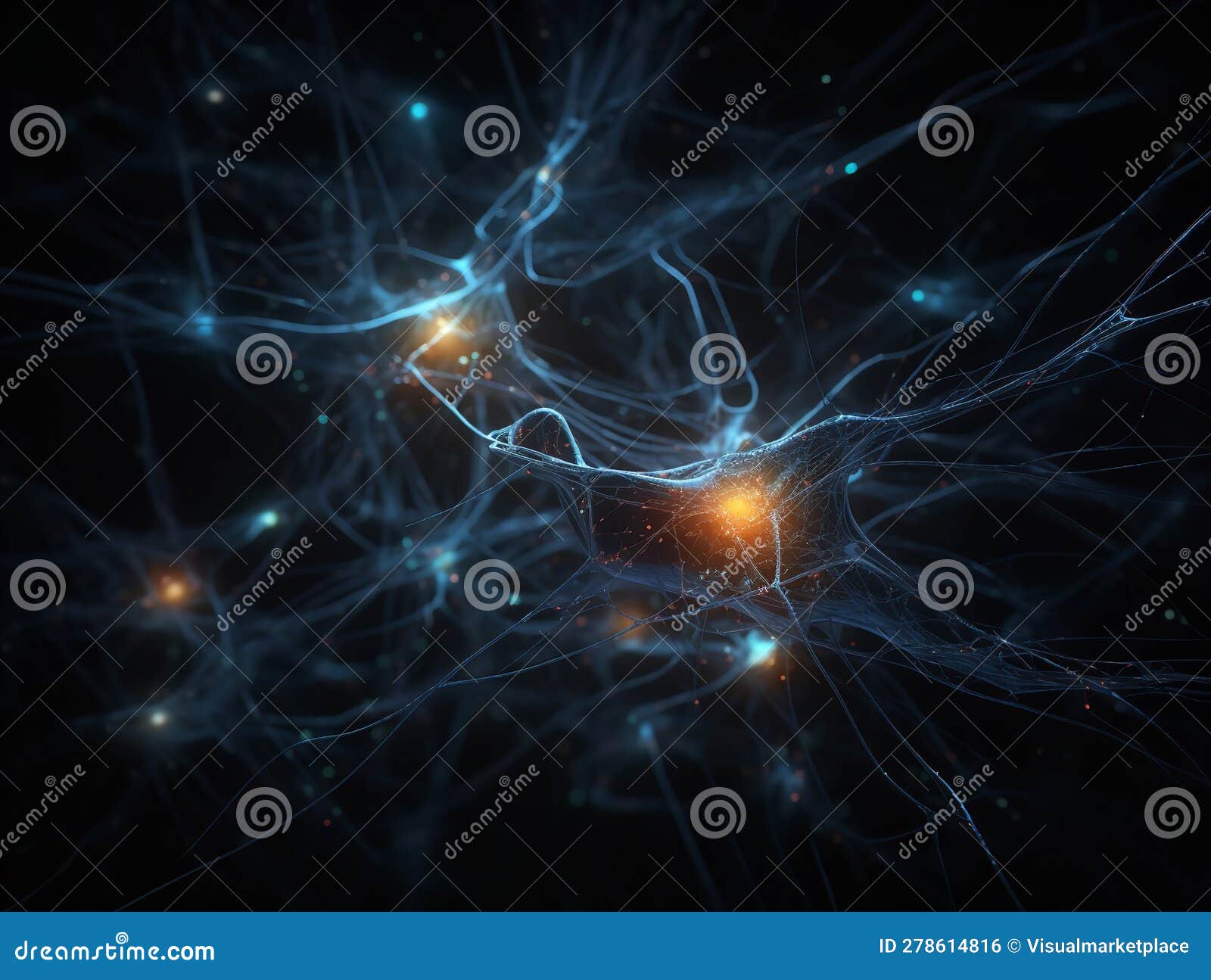 Shimmering Neuron Network Deep within the Brain Stock Illustration ...