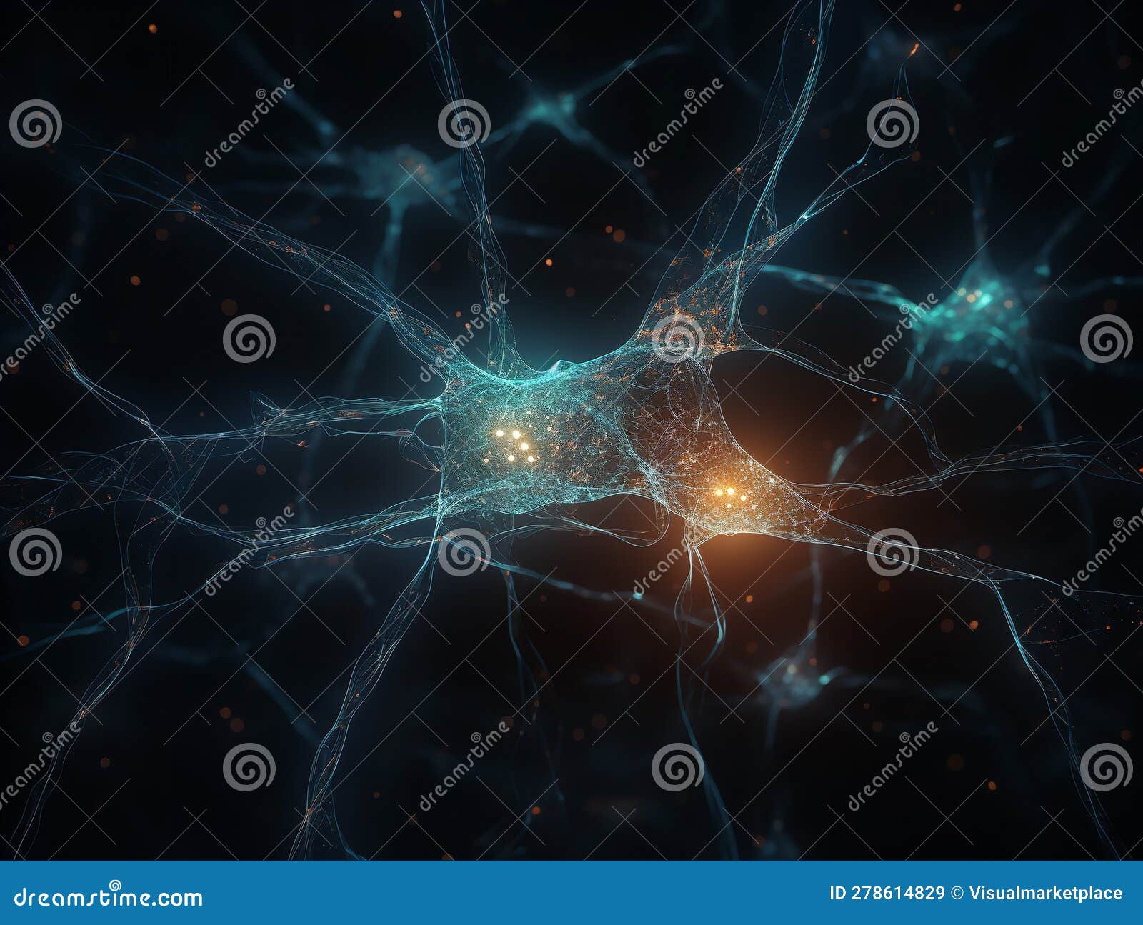 Shimmering Neuron Network Deep within the Brain Stock Illustration ...