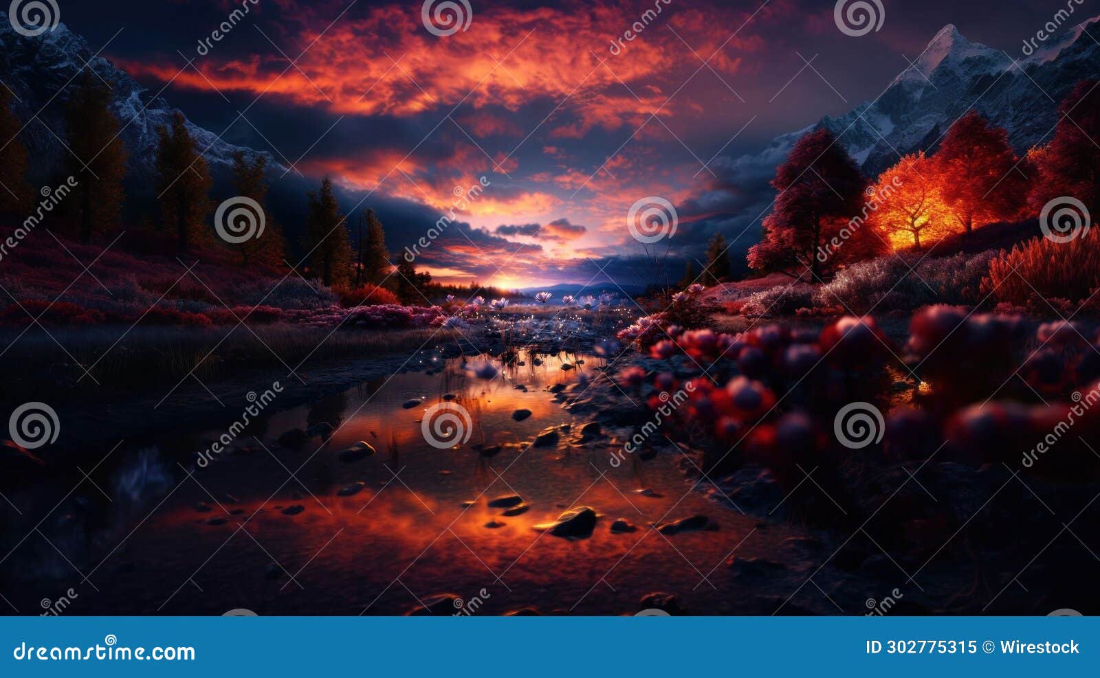 Shimmering Nighttime Stream in a Remote Wilderness Setting, AI ...