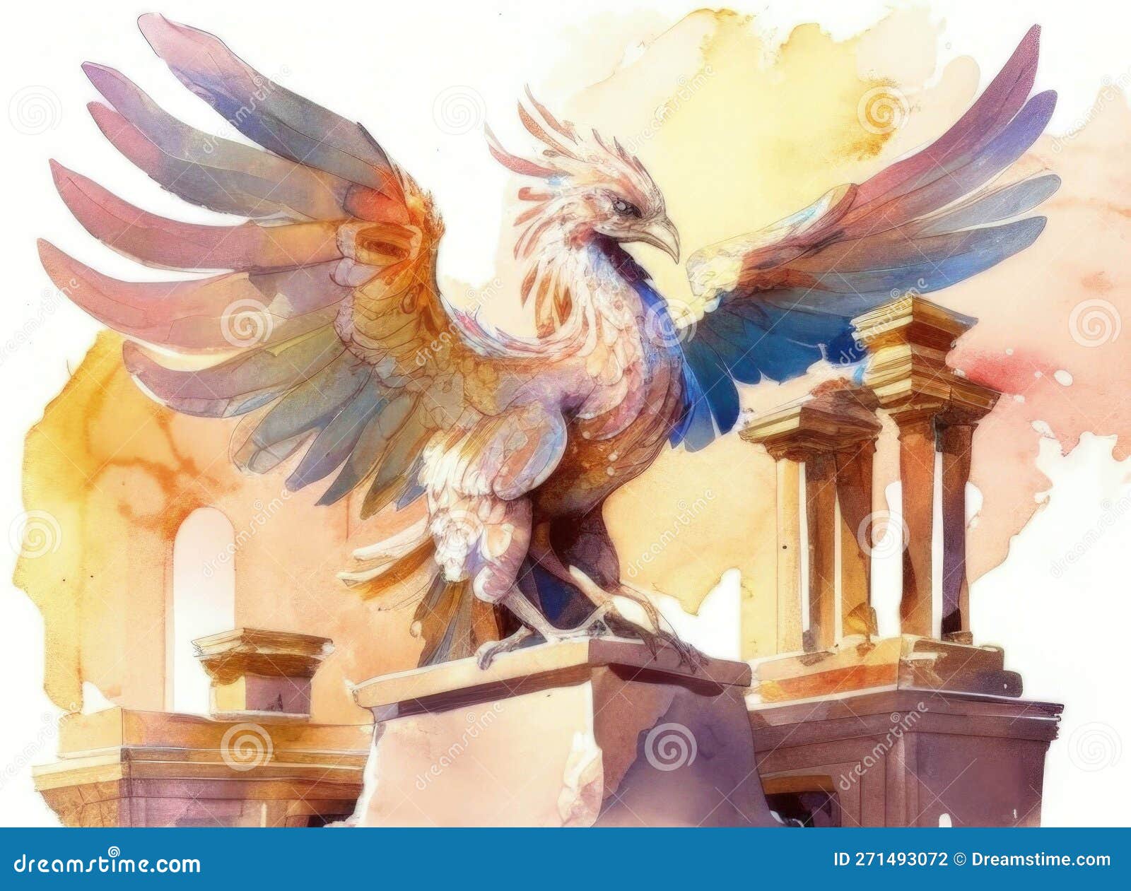 A Shimmering Phoenix Dancing Atop An Ancient Temple Cute Creature. AI ...