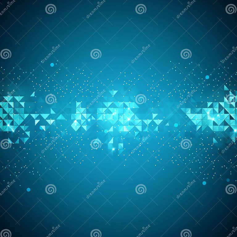 Shimmering Pixel Triangles on Deep Blue Gradient Backdrop Forming ...