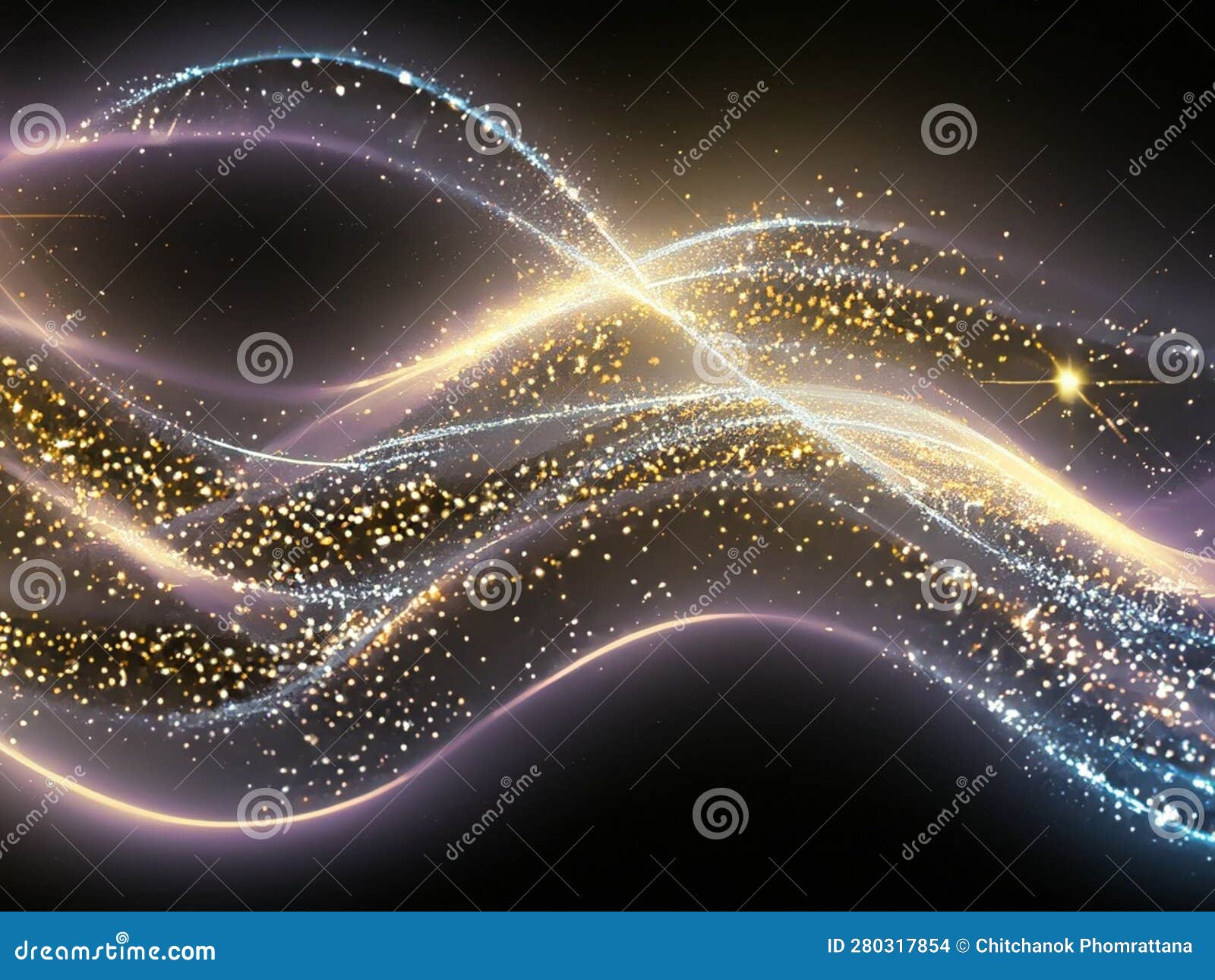 Shimmering Waves with Light Effect Isolated on Black Background ...