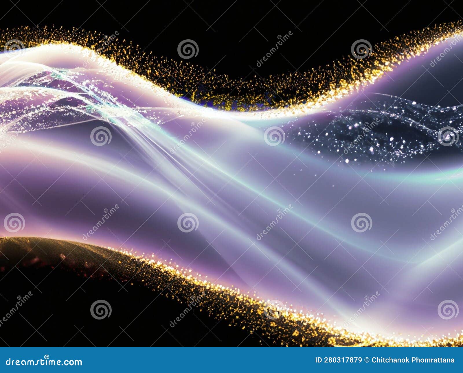 Shimmering Waves with Light Effect Isolated on Black Background ...