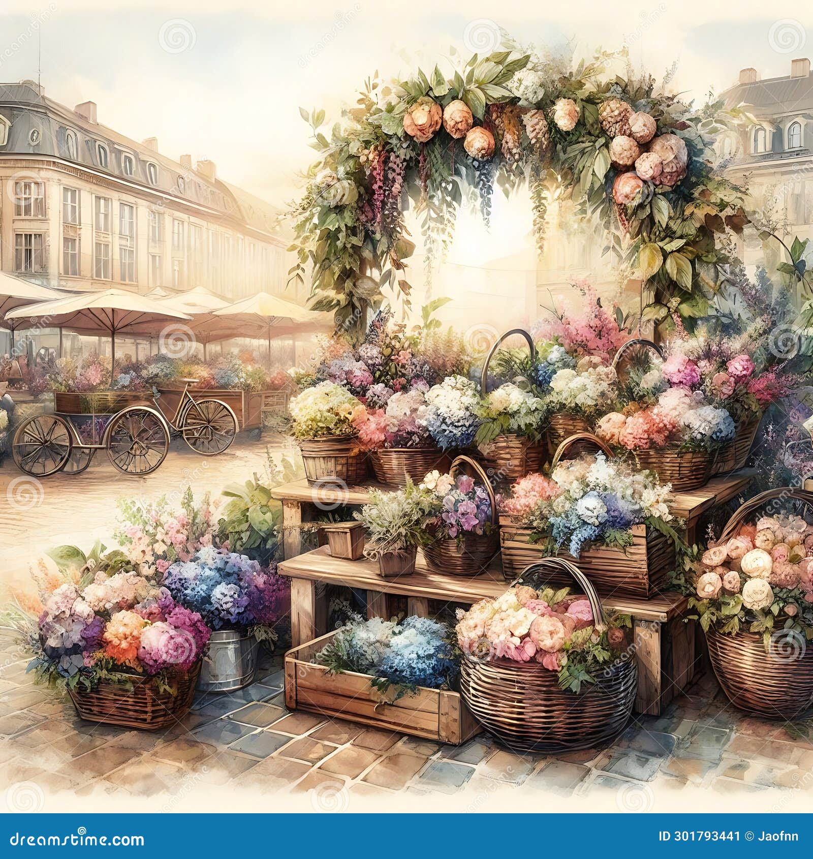 Street Flower Market Stall Vector Illustration | CartoonDealer.com ...