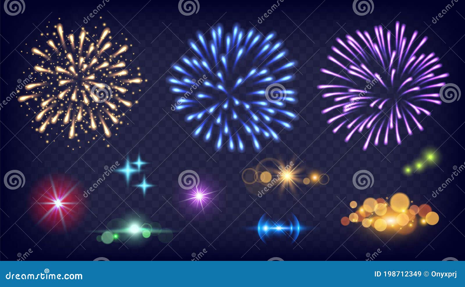 Shine Fireworks. Glow Splashes, Realistic Fire Festive Lights Stock ...